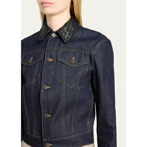 Bottega Veneta Intrecciato Collar Cotton Denim Jacket