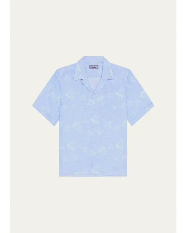 Vilebrequin Bubble Turtles Linen Short-sleeve Shirt