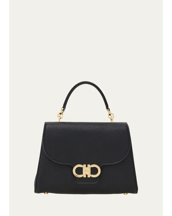 FERRAGAMO Double Gancio Leather Top-handle Bag - Nero