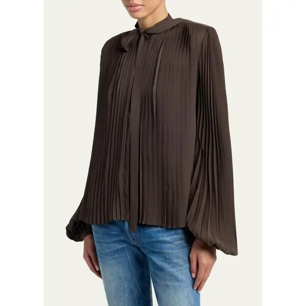 TOM FORD Pleated Balloon-sleeve Neck-scarf Blouse