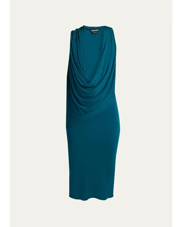 TOM FORD Plunging Cowl-neck Jersey Body-con Dress - Teal