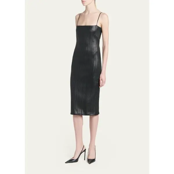TOM FORD Fluted Leather Sleeveless Midi Dress