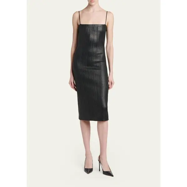TOM FORD Fluted Leather Sleeveless Midi Dress