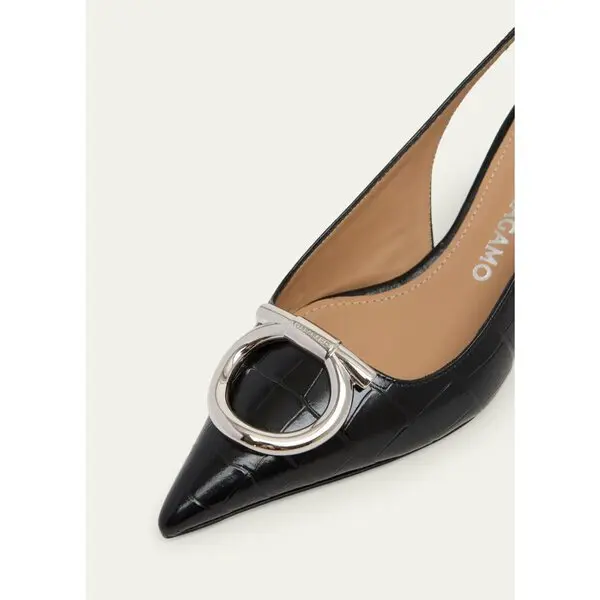 FERRAGAMO 40mm Sara Croc-embossed Leather Slingback Pumps