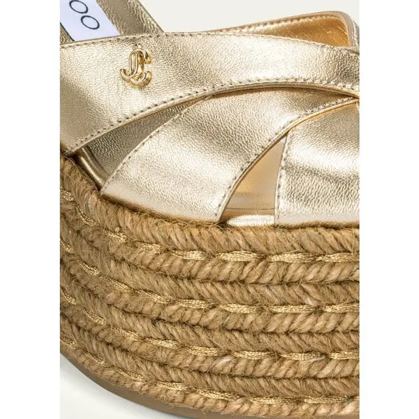 JIMMY CHOO 100mm Korra Metallic Leather Espadrille Platform Sandals