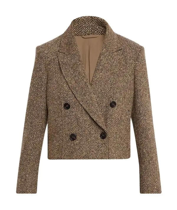 Brunello Cucinelli Sparkling Wool Herringbone Blazer - Camel