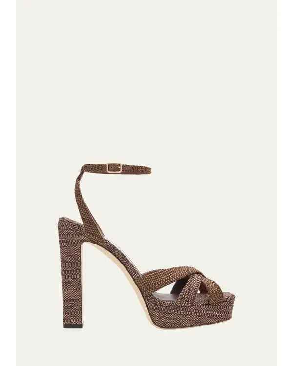 JIMMY CHOO 120mm Kove Raffia Platform Sandals