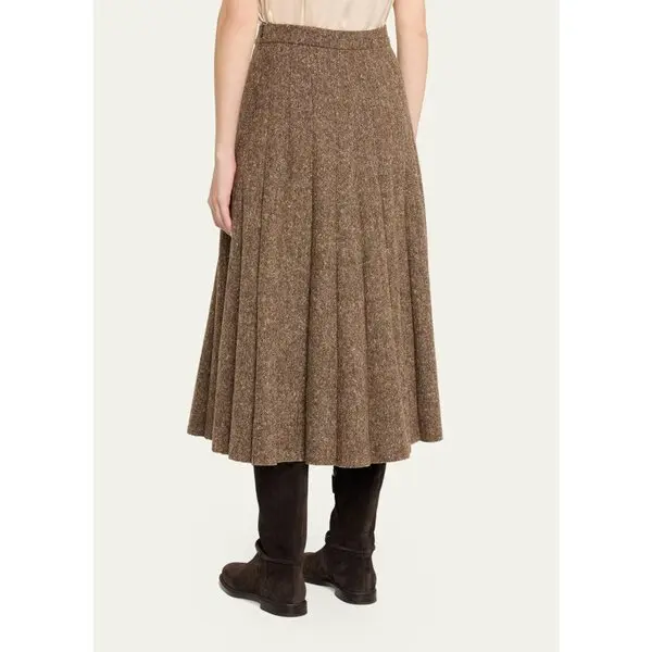 Brunello Cucinelli Donegal Wool Tweed Pleated Midi Skirt