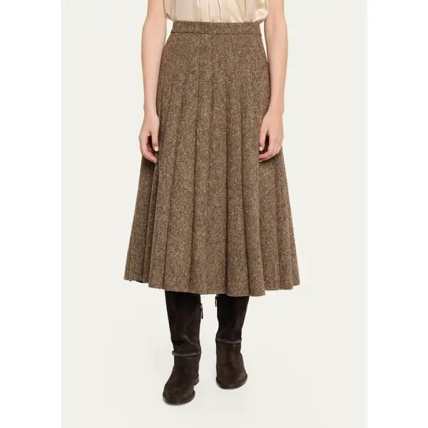 Brunello Cucinelli Donegal Wool Tweed Pleated Midi Skirt