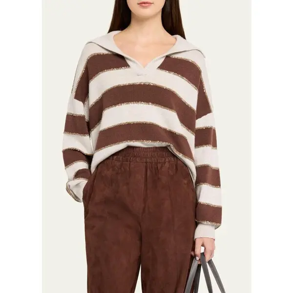 Brunello Cucinelli Paillette Striped Cashmere Sailor Sweater