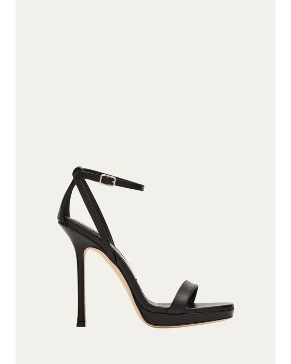 JIMMY CHOO 120mm Moza Leather Platform Ankle-strap Sandals - Black