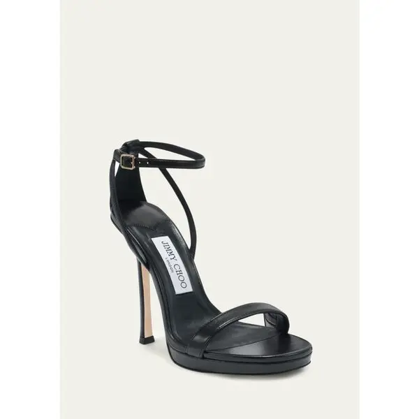JIMMY CHOO 120mm Moza Leather Platform Ankle-strap Sandals - Black