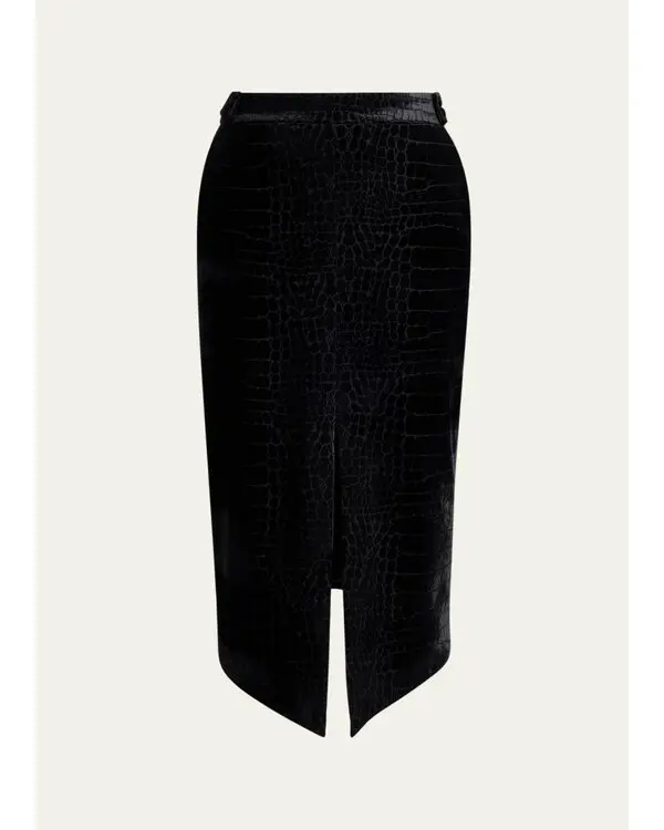 TOM FORD Croco-embossed Velvet Midi Skirt