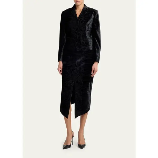 TOM FORD Croco-embossed Velvet Midi Skirt