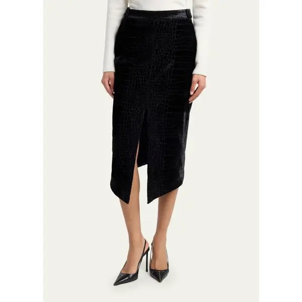 TOM FORD Croco-embossed Velvet Midi Skirt