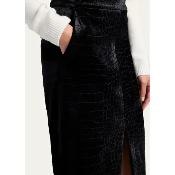 TOM FORD Croco-embossed Velvet Midi Skirt