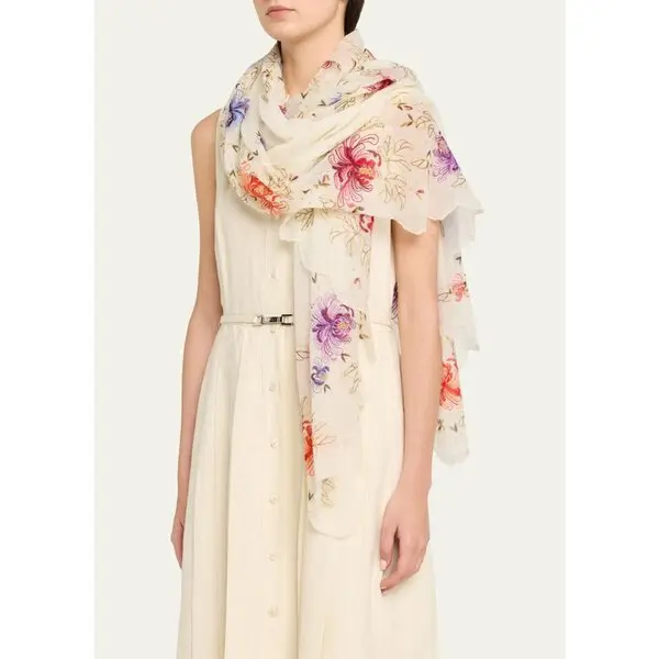 Faliero Sarti Primrose Floral Embroidered Wool-blend Stole