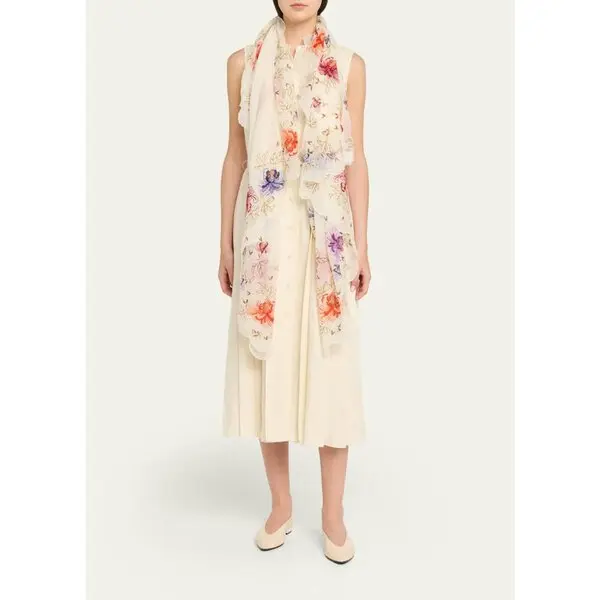 Faliero Sarti Primrose Floral Embroidered Wool-blend Stole