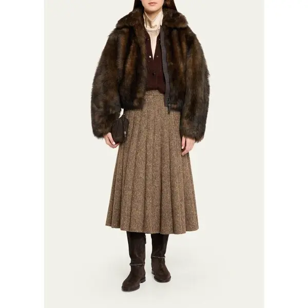 Brunello Cucinelli Lamb Shearling Zip Jacket With Monili Trim