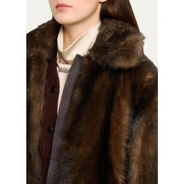 Brunello Cucinelli Lamb Shearling Zip Jacket With Monili Trim