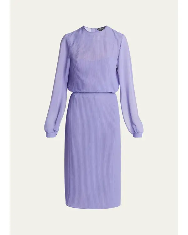 TOM FORD Plisse Chiffon Long-sleeve Midi Dress