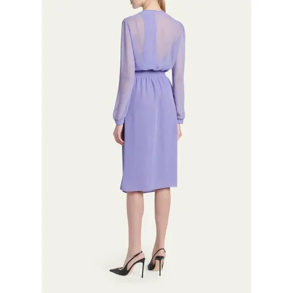 TOM FORD Plisse Chiffon Long-sleeve Midi Dress