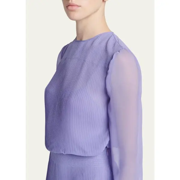 TOM FORD Plisse Chiffon Long-sleeve Midi Dress