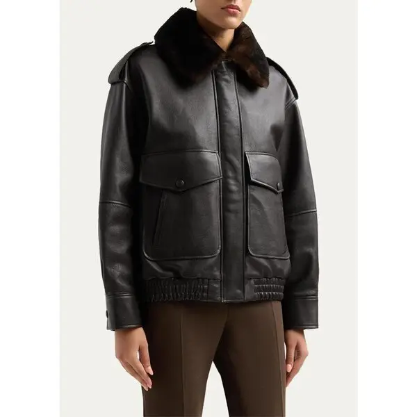 Loulou De Saison Russo Lamb Shearling Collar & Leather Military Jacket