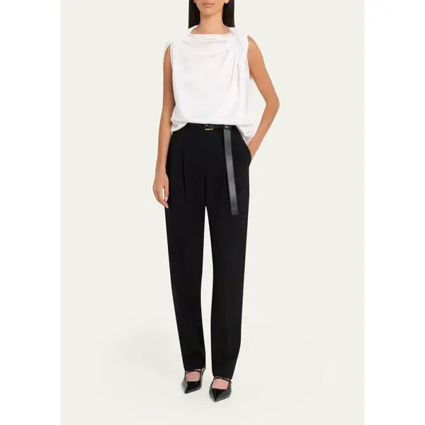 Michael Kors Dru Pleated Tapered Wool Trousers