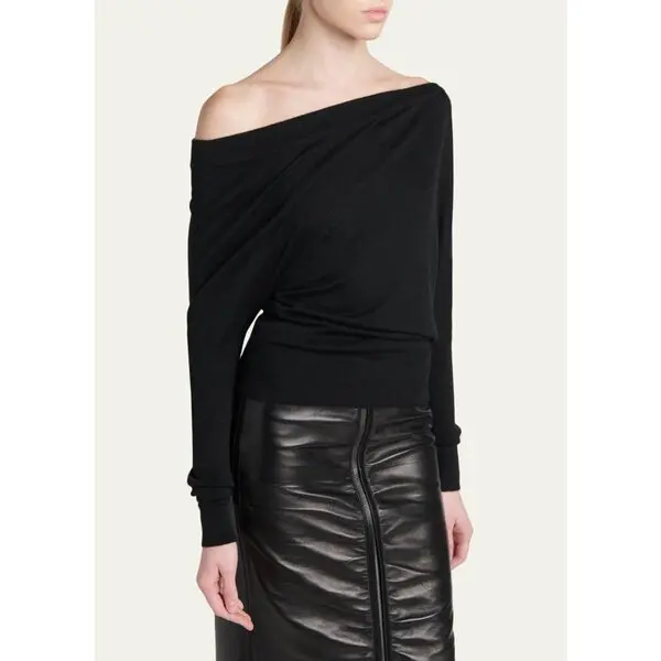 TOM FORD Wool-silk Asymmetric Off-shoulder Sweater
