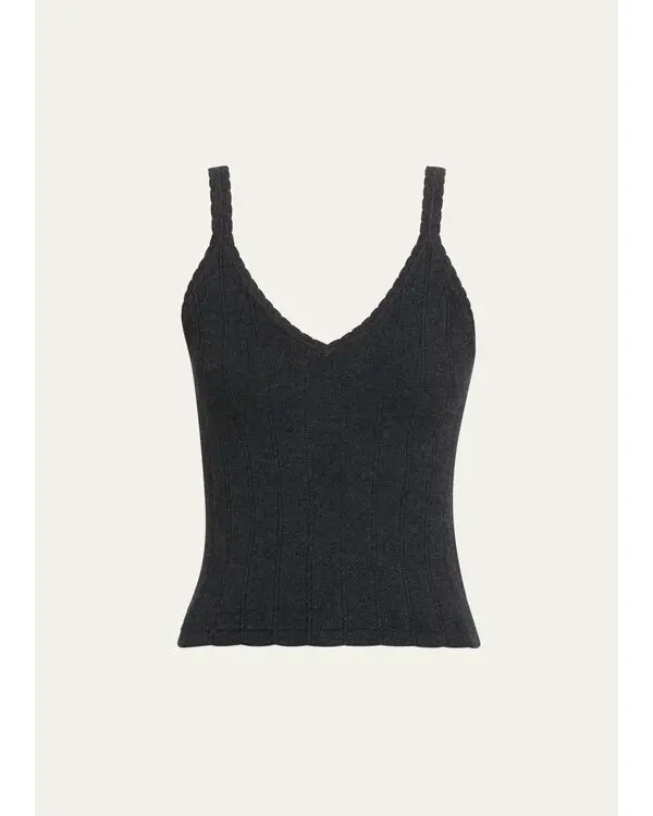 LISA YANG Suni Scalloped Cotton-cashmere Rib Tank Top