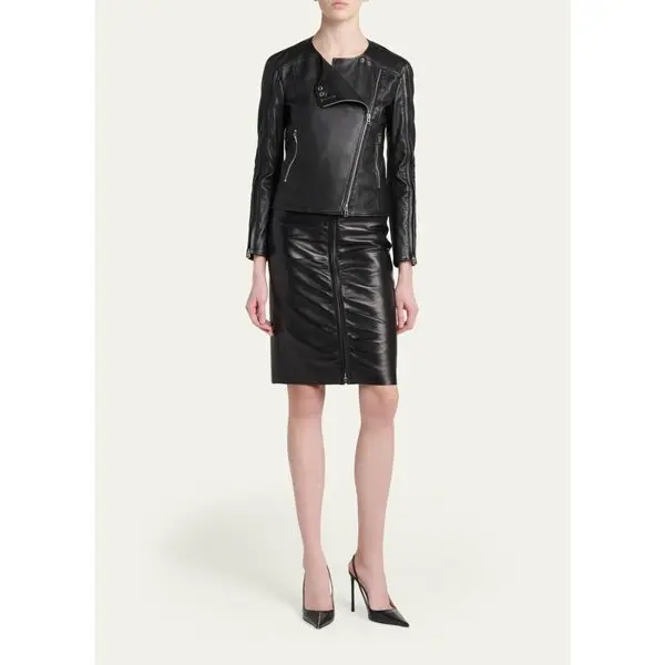 TOM FORD Ruched Leather Zip-front Skirt