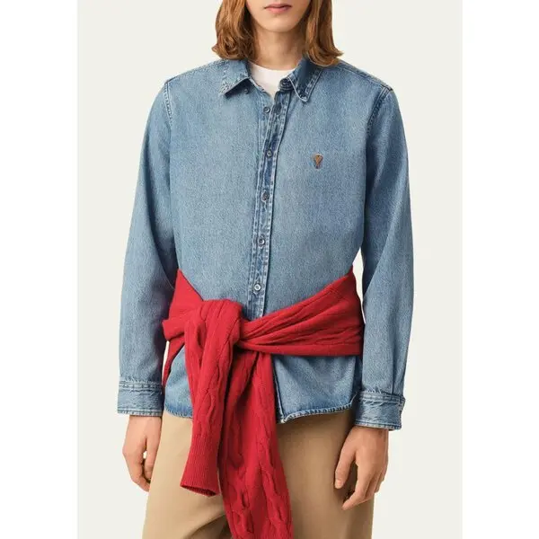 AMI Paris De Coeur Denim Button-down Shirt