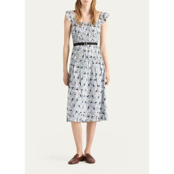 Prada Floral-print Pongé Sleeveless Midi Dress