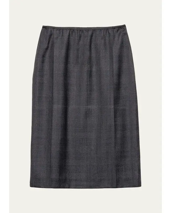Prada Wool Check Midi Skirt - Anthracite