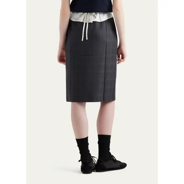 Prada Wool Check Midi Skirt