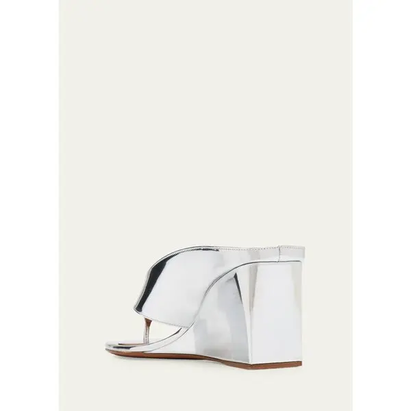 Alaïa 90mm Metallic Leather Wedge Thong Sandals