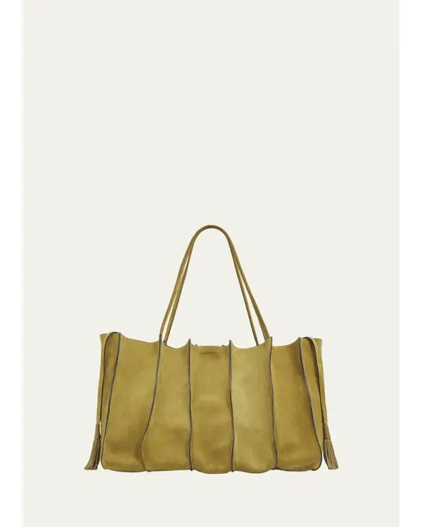 Ulla Johnson Adria Large Wavy Suede Tote Bag - Olive
