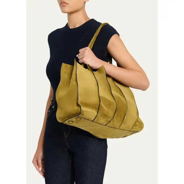 Ulla Johnson Adria Large Wavy Suede Tote Bag - Olive