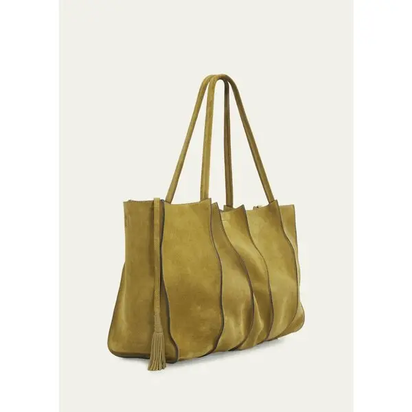 Ulla Johnson Adria Large Wavy Suede Tote Bag - Olive