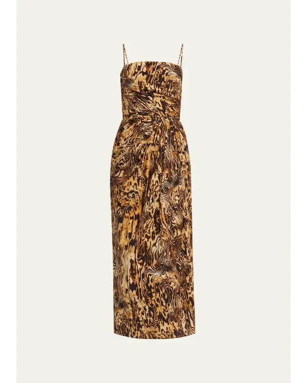 Adam Lippes Cari Abstract-print Draped Ankle Dress - Copper Multi