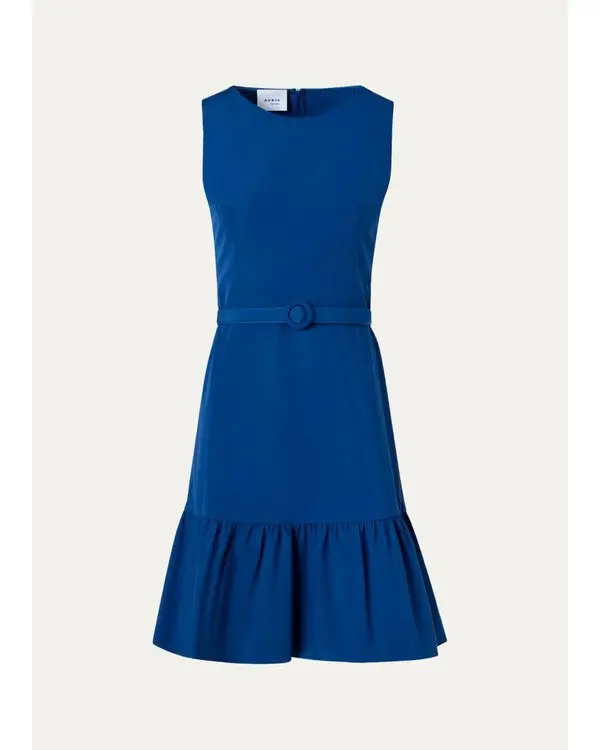 Akris Sleeveless Belted Ruffle Knee-length Dress - Blue