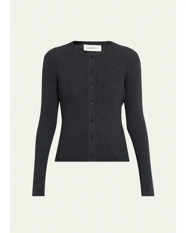 LISA YANG Abeena Cotton-cashmere Rib Crewneck Cardigan - Eclipse