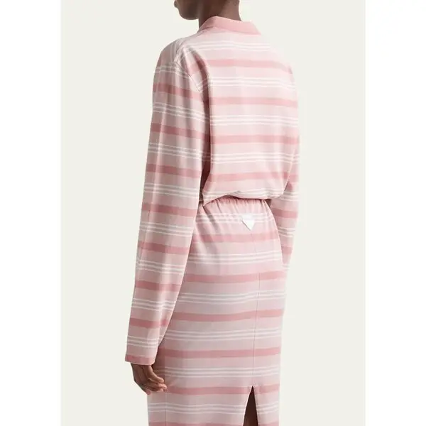 Prada Striped Pique Long-sleeve Polo Shirt - Alabaster