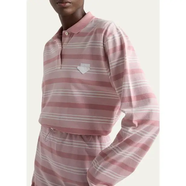 Prada Striped Pique Long-sleeve Polo Shirt - Alabaster