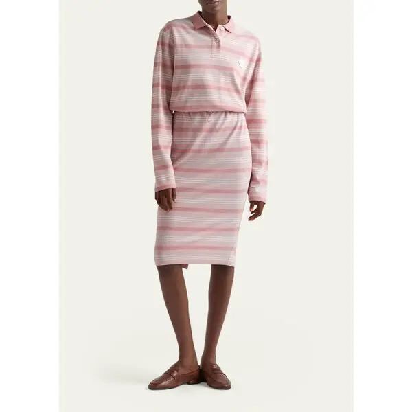 Prada Striped Pique Long-sleeve Polo Shirt - Alabaster