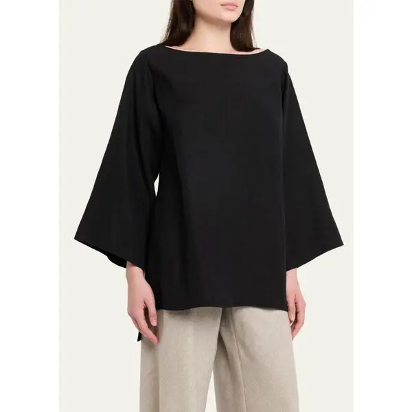THE ROW Junia Boat-neck Linen Top - Black