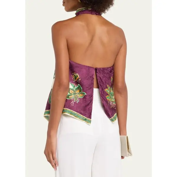 ALEMAIS Ruthie Floral Jacquard Halter Top