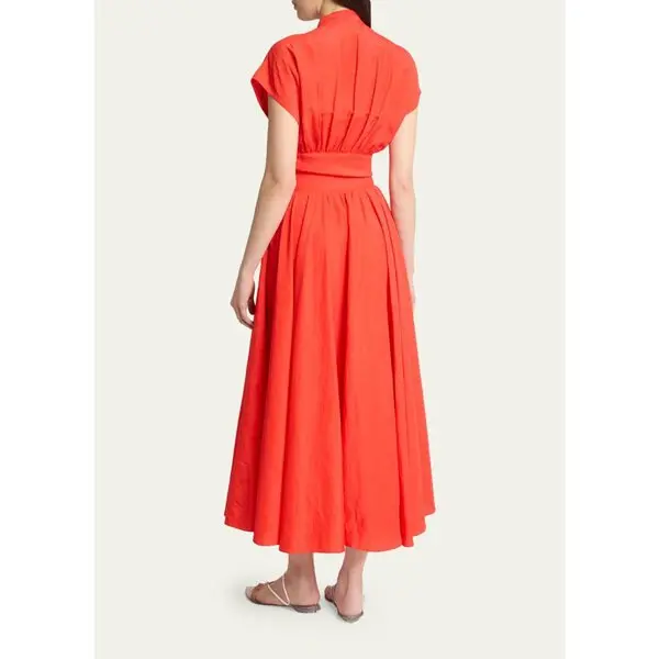 Alaïa Plunging Belted Linen Midi Dress