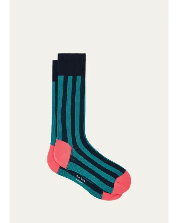 Paul Smith Owen Contrast-stripe Crew Socks - Navy